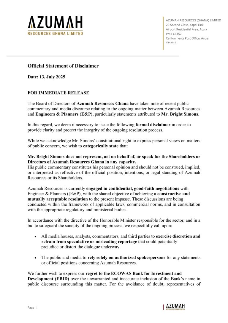 Azumah Distances Itself from Bright Simons’ Comments Amid High-Stakes ...